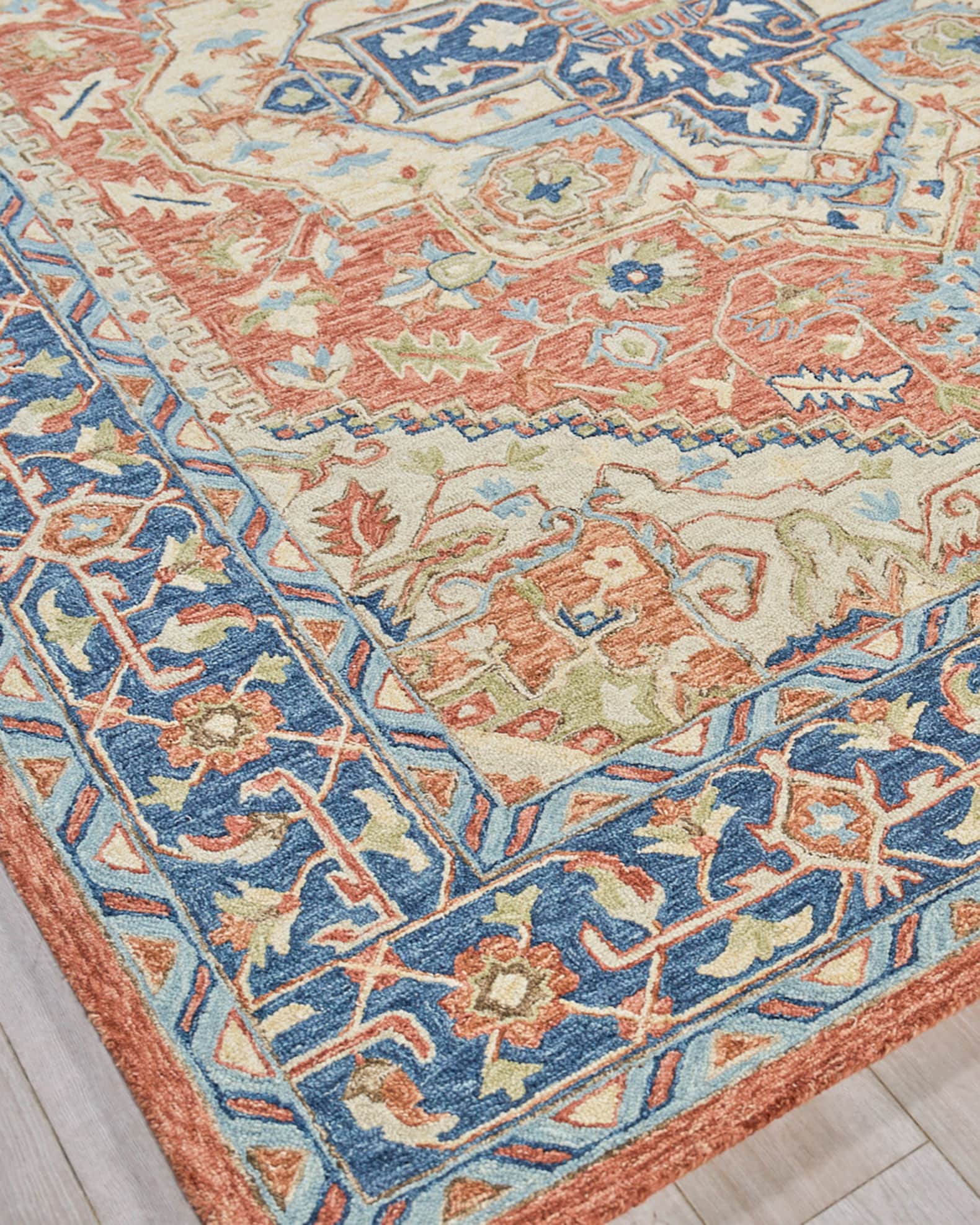 Exquisite Rugs Richmond Serapi Hand-Tufted Red/Blue Rug, 5' x 8' | Horchow