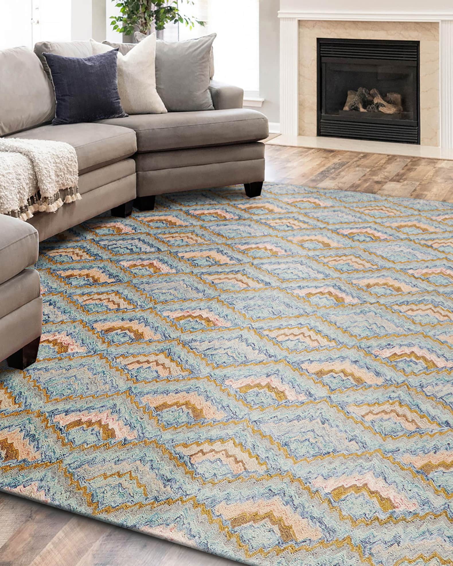 Exquisite Rugs x THE MET Bargello Hand-Tufted Light Blue Multi Rug, 12 ...
