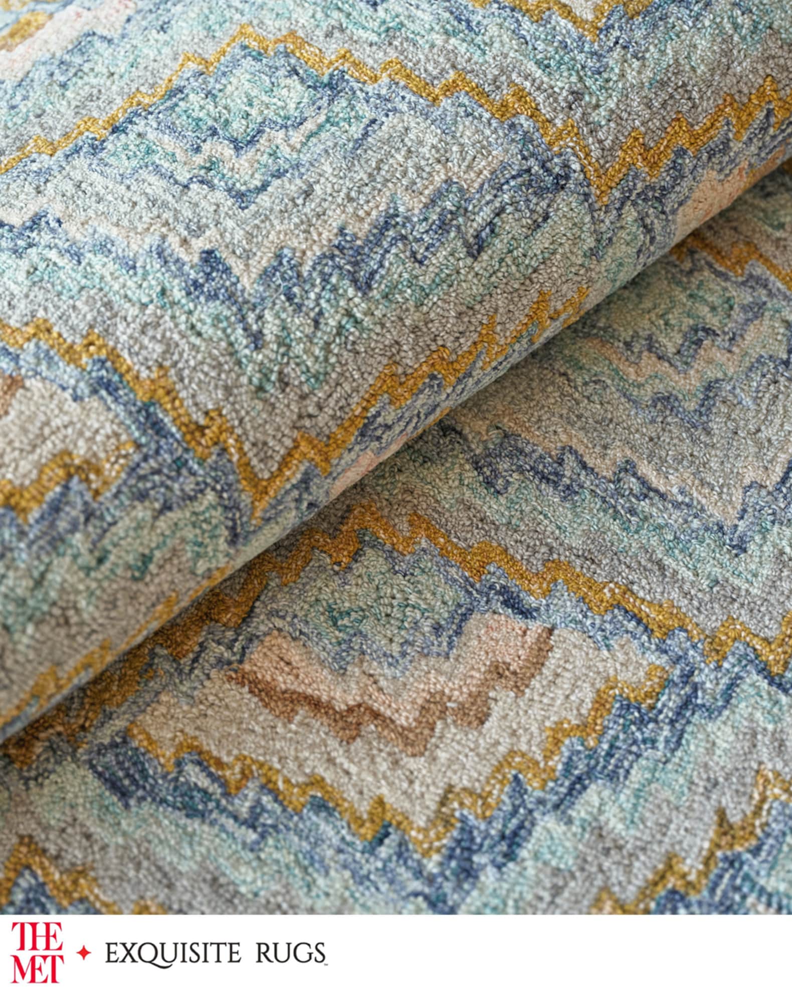 Exquisite Rugs x THE MET Bargello Hand-Tufted Light Blue Multi Rug, 10 ...