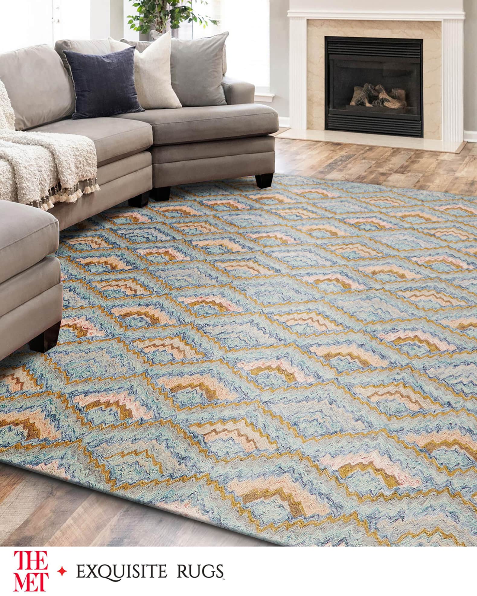 Exquisite Rugs x THE MET Bargello Hand-Tufted Light Blue Multi Rug, 10 ...