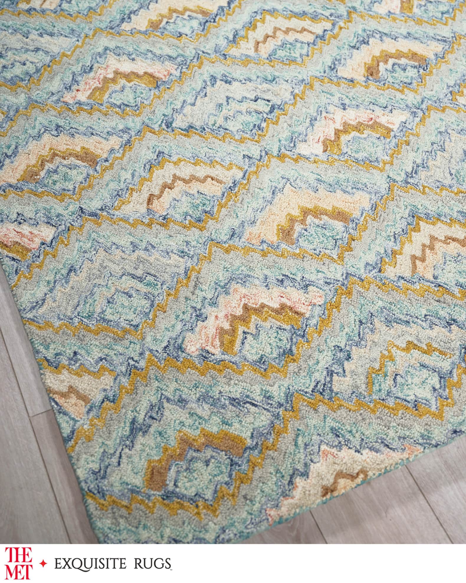 Exquisite Rugs x THE MET Bargello Hand-Tufted Light Blue Multi Rug, 8 ...