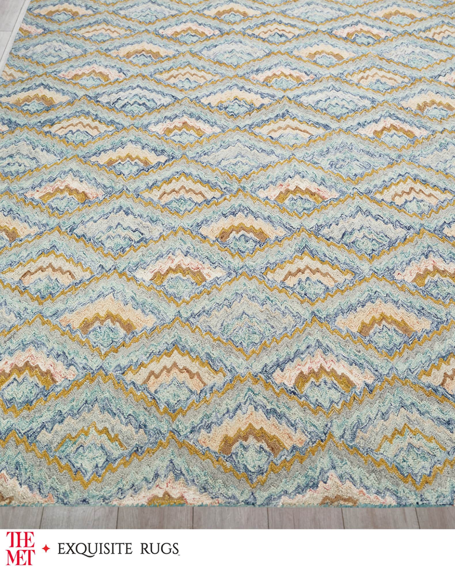 Exquisite Rugs x THE MET Bargello Hand-Tufted Light Blue Multi Rug, 6 ...