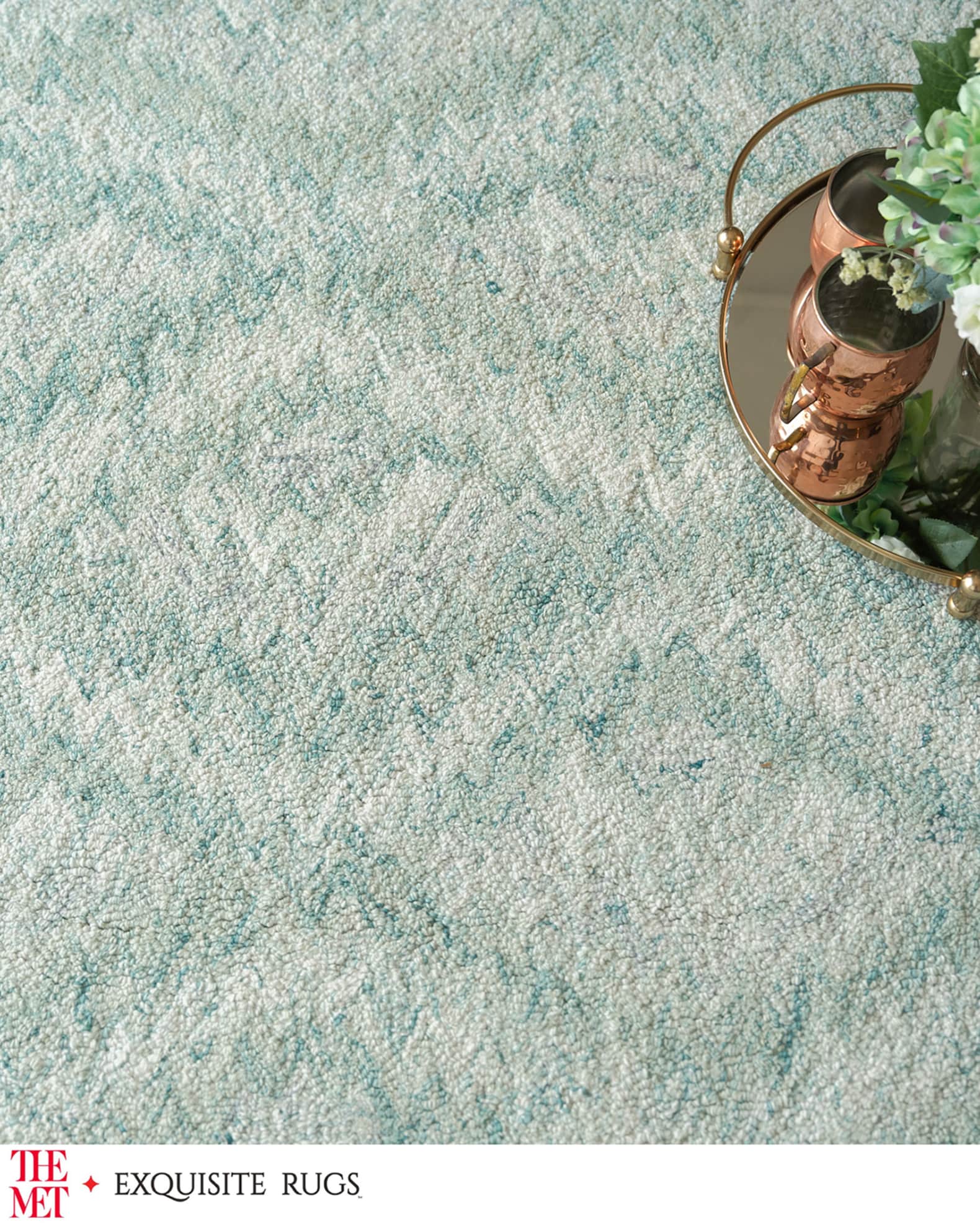 Exquisite Rugs x THE MET Bargello Hand-Tufted Turquoise Rug, 5' x 8 ...