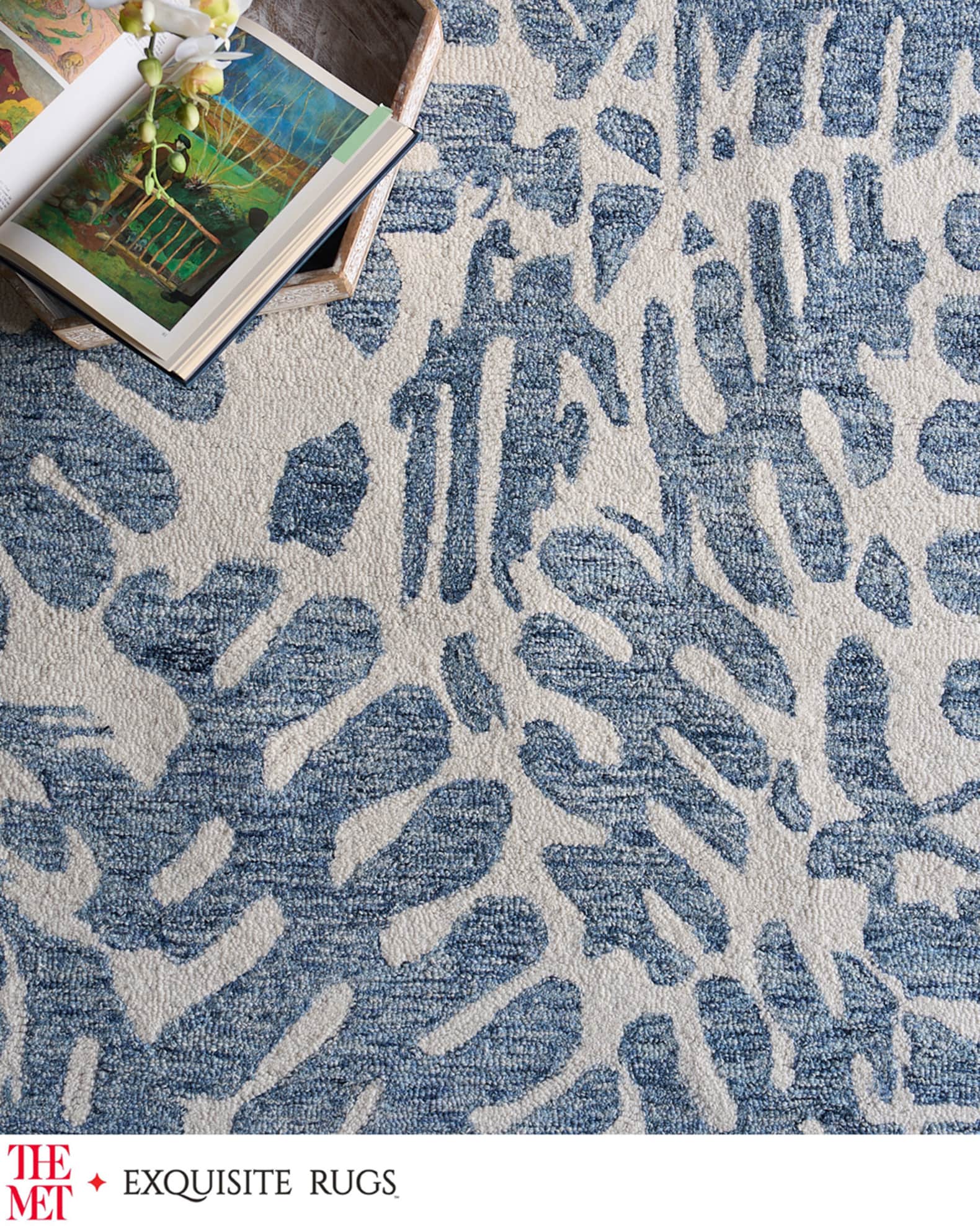 Exquisite Rugs x THE MET Botanica Hand-Tufted Blue/Ivory Rug, 8' x 10 ...
