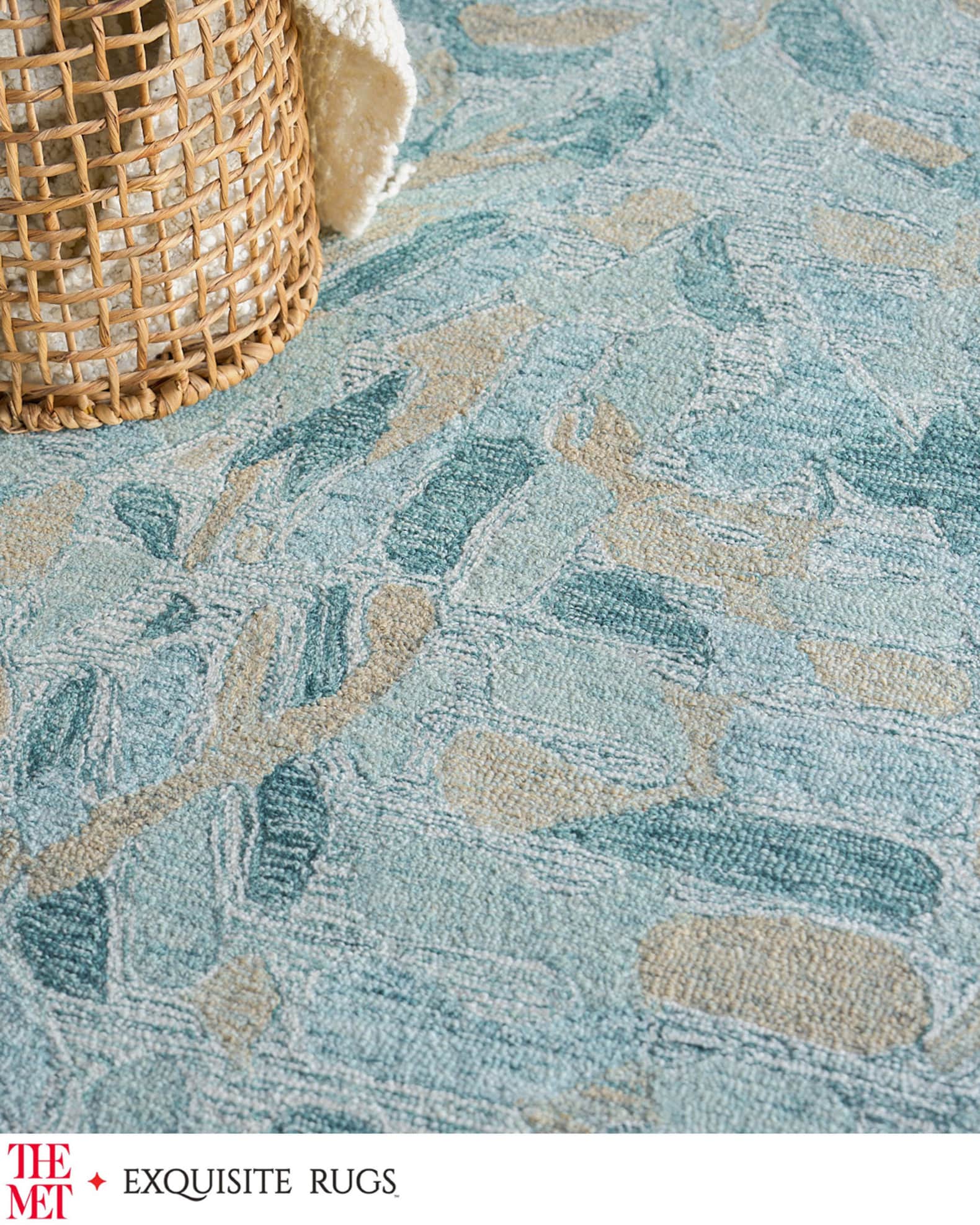 Exquisite Rugs x THE MET Botanica Hand-Tufted Turquoise Rug, 10' x 14 ...