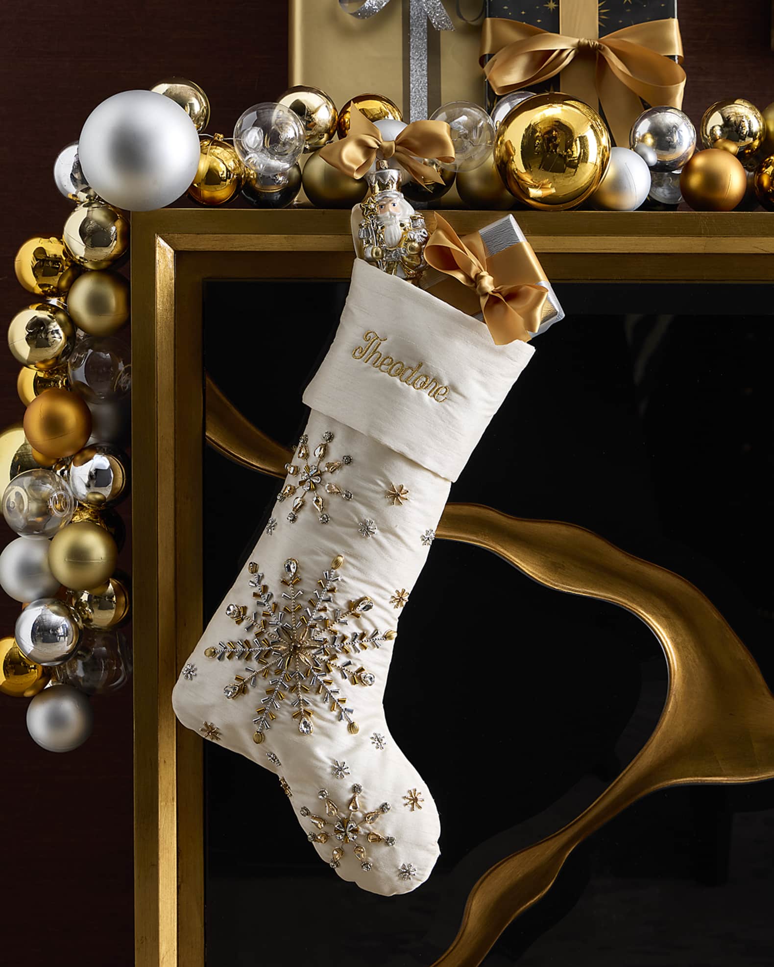 Neiman Marcus Silver & Gold Center Snowflake Stocking, Personalized ...