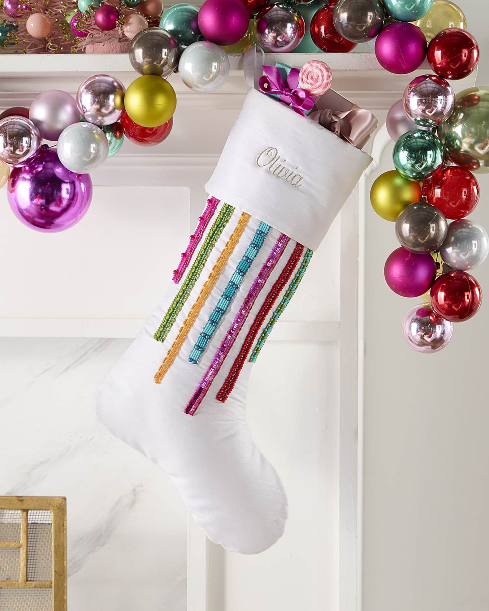Neiman Marcus Beaded Bright Holiday Christmas Stocking, Personalized ...