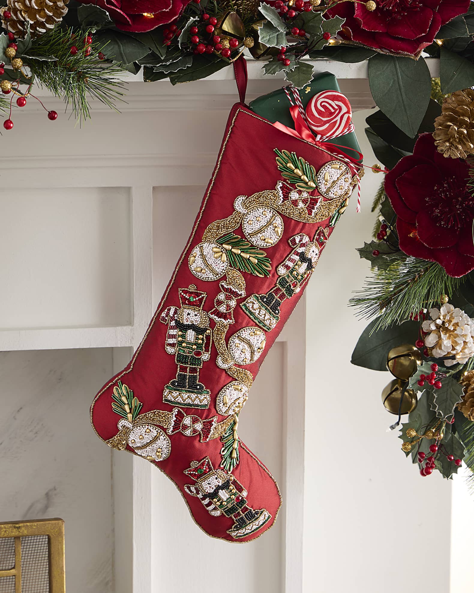 Kim Seybert Jingle Bells Beaded Christmas Stocking | Horchow