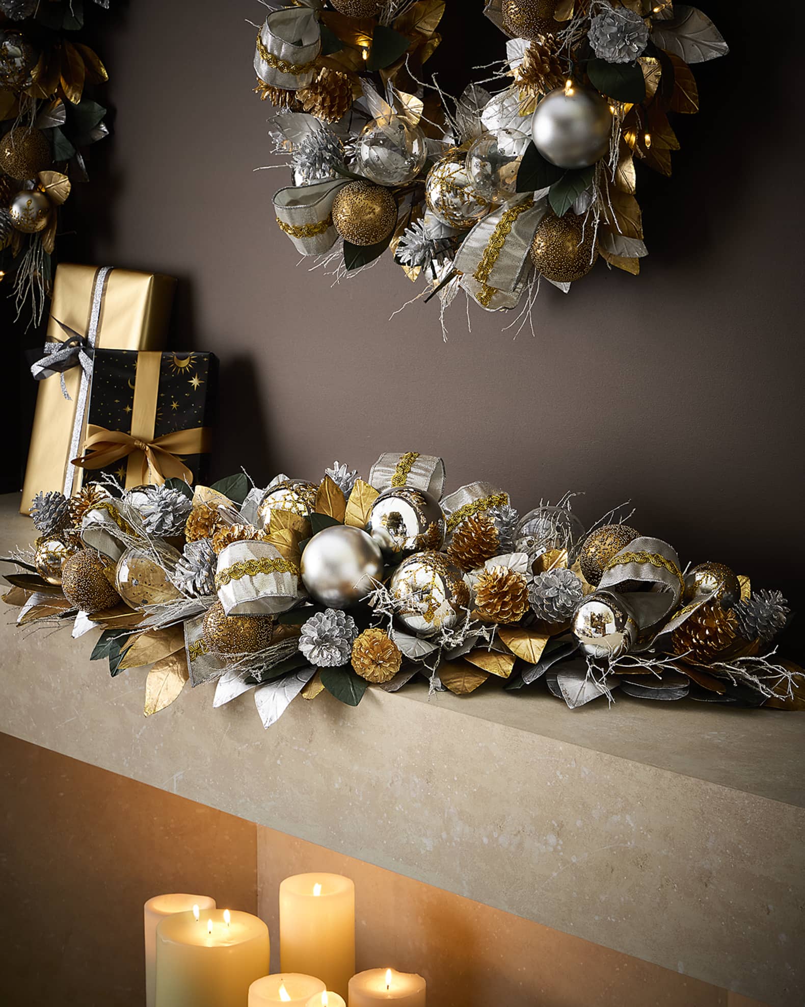 Neiman Marcus Silver and Gold Mantel Garland, 46" | Horchow