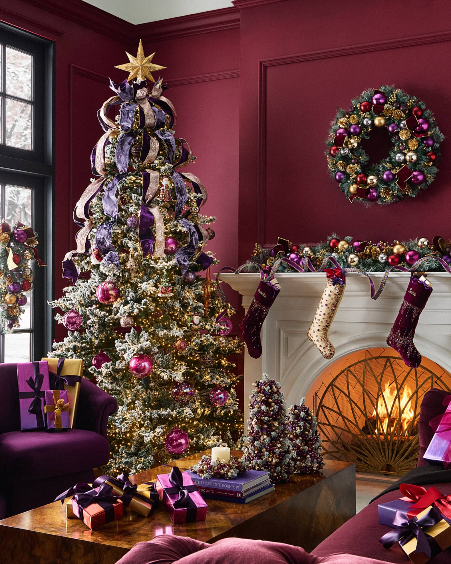 Neiman Marcus Plum Christmas 46" Mantel Garland | Horchow