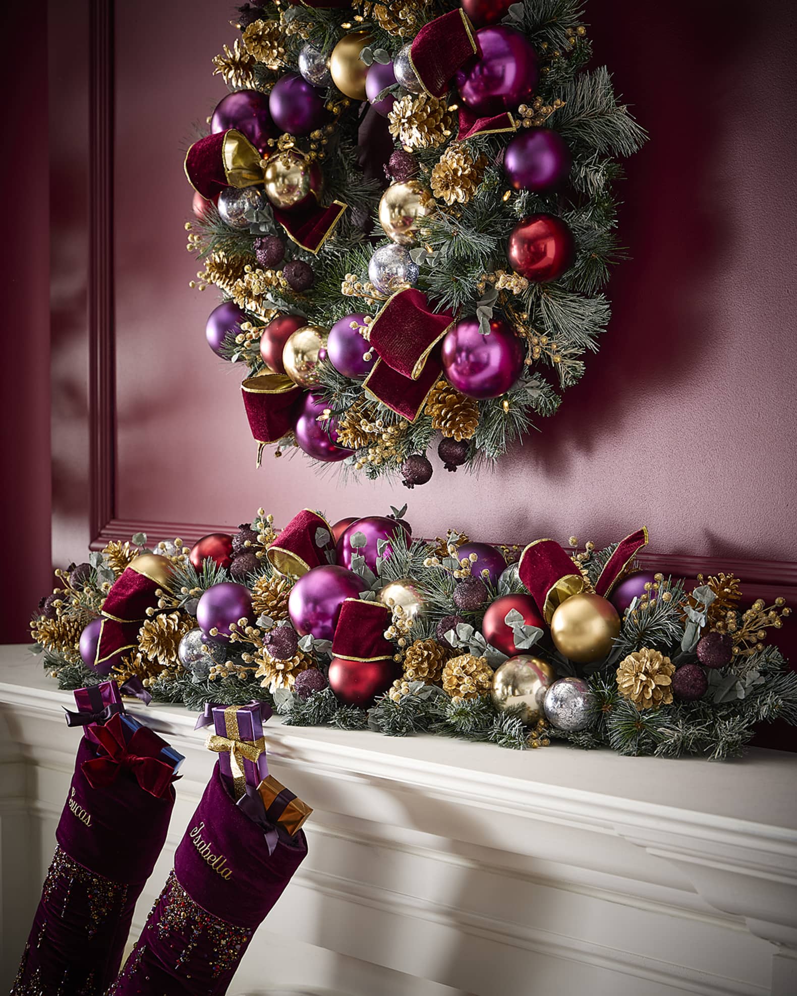 Neiman Marcus Plum Christmas 46" Mantel Garland | Horchow
