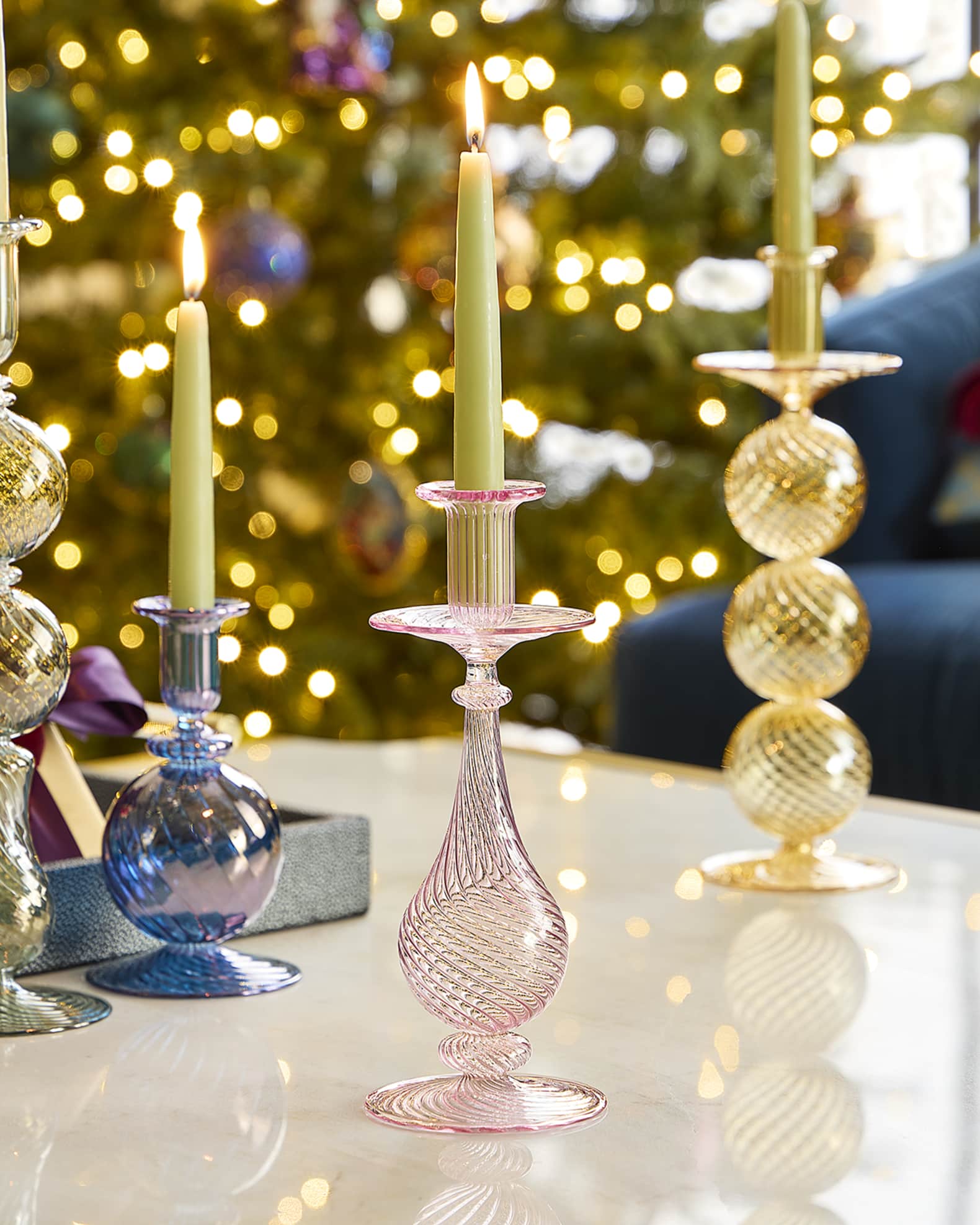 Neiman Marcus 9.6" Pink Candle Holder | Horchow