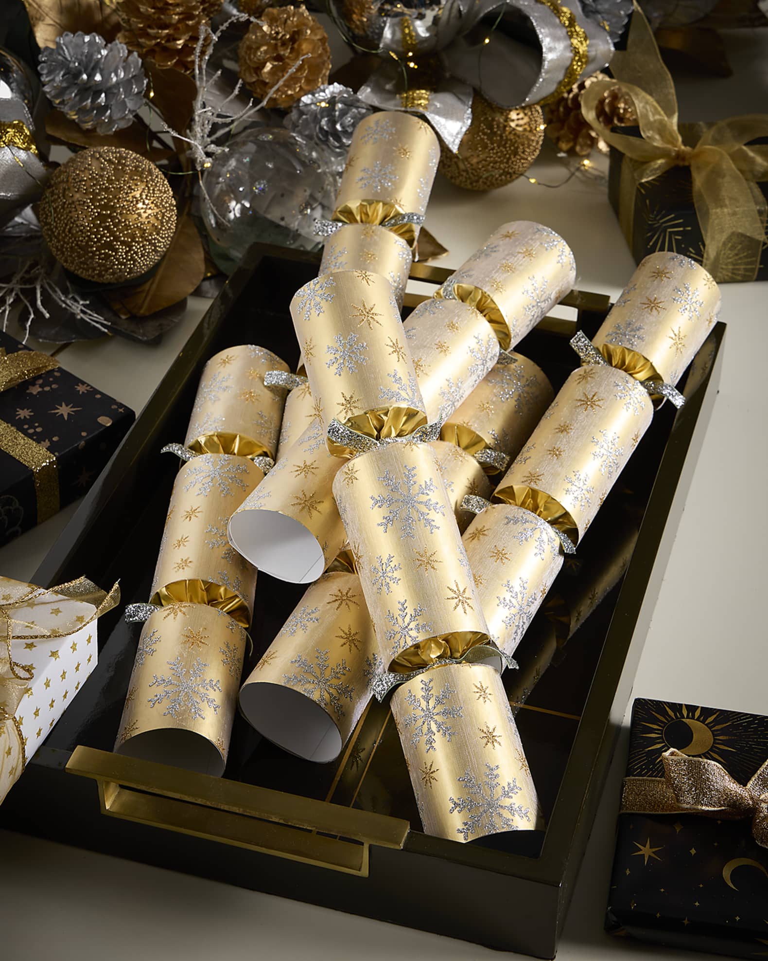 Robin Reed Golden Glitter Snowsky Christmas Crackers, Set of 6 | Horchow