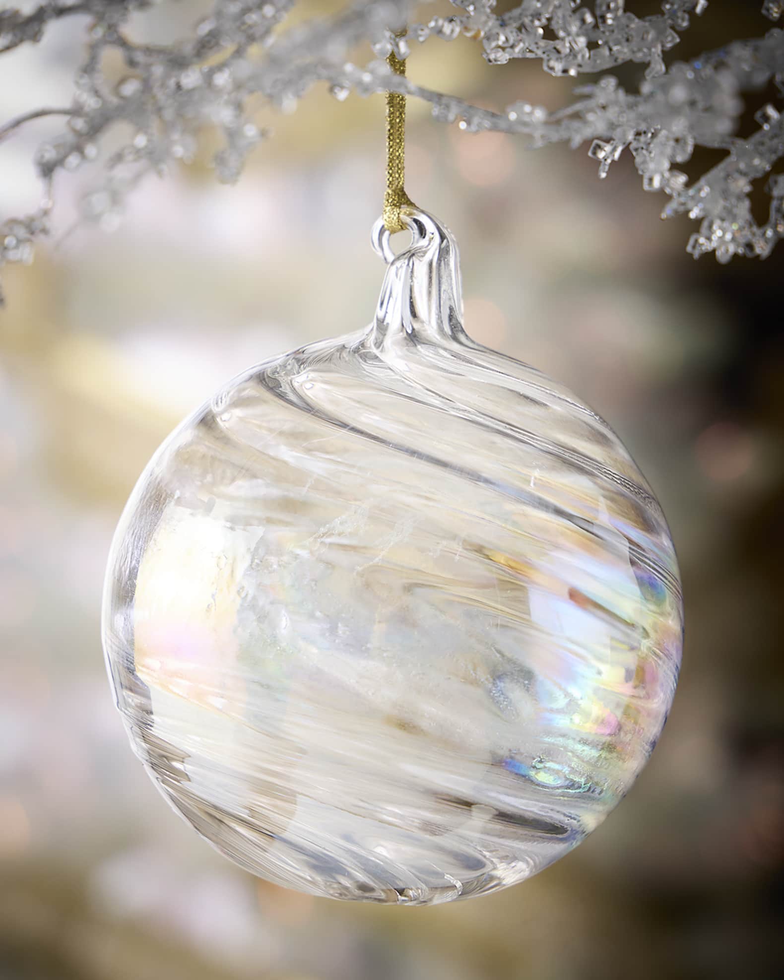 Jim Marvin White Snow Swirl Glass Ornament | Horchow