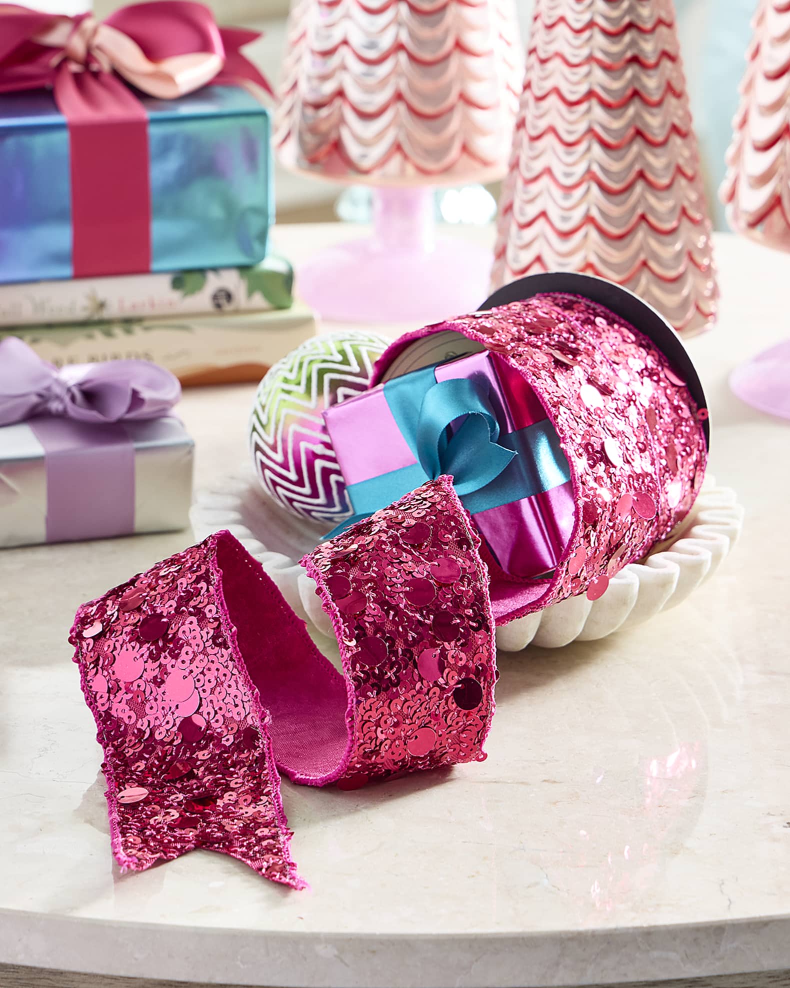 D. Stevens Sequined Party Ribbon, 2.5" x 5 Yards | Horchow