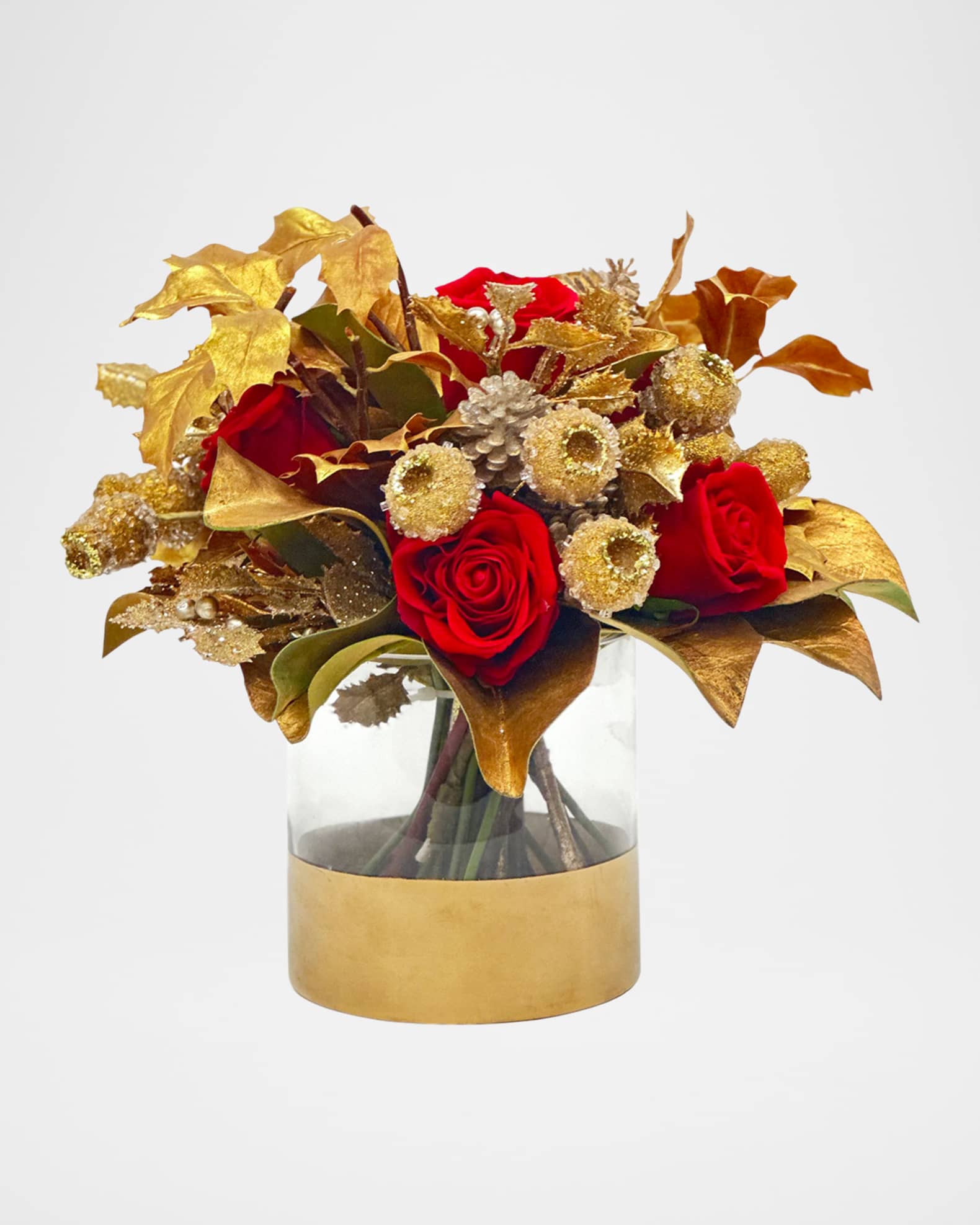 Winward Home Roses & Golden Pods 12" Faux Floral Arrangement in Glass ...