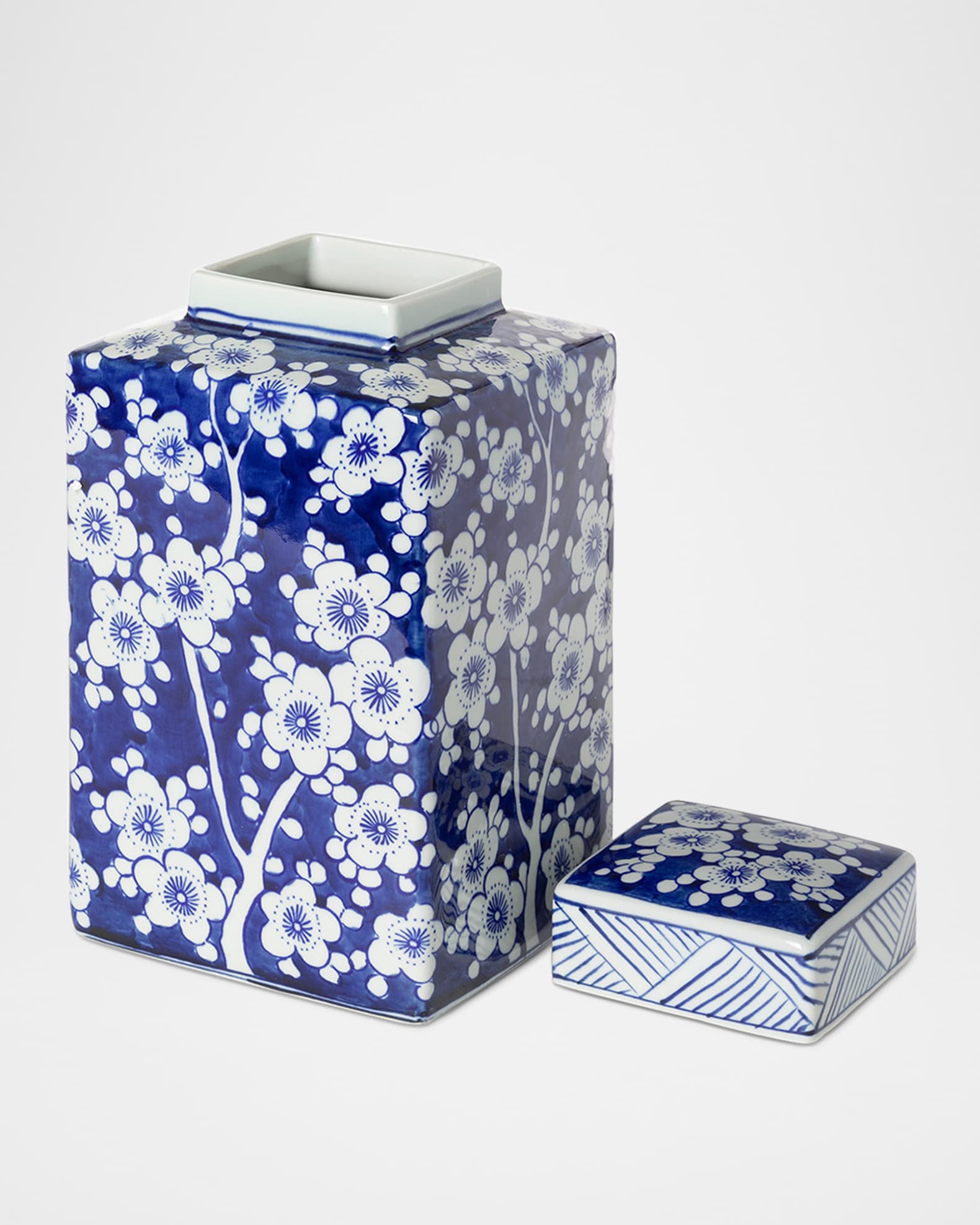 Park Hill Collection Imperial Ceramic Floral Square Jar, Small | Horchow