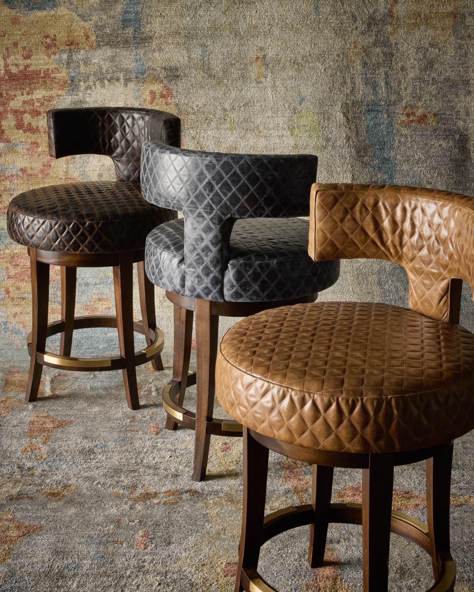 Massoud Calloway 24" Leather Swivel Counter Stool | Horchow