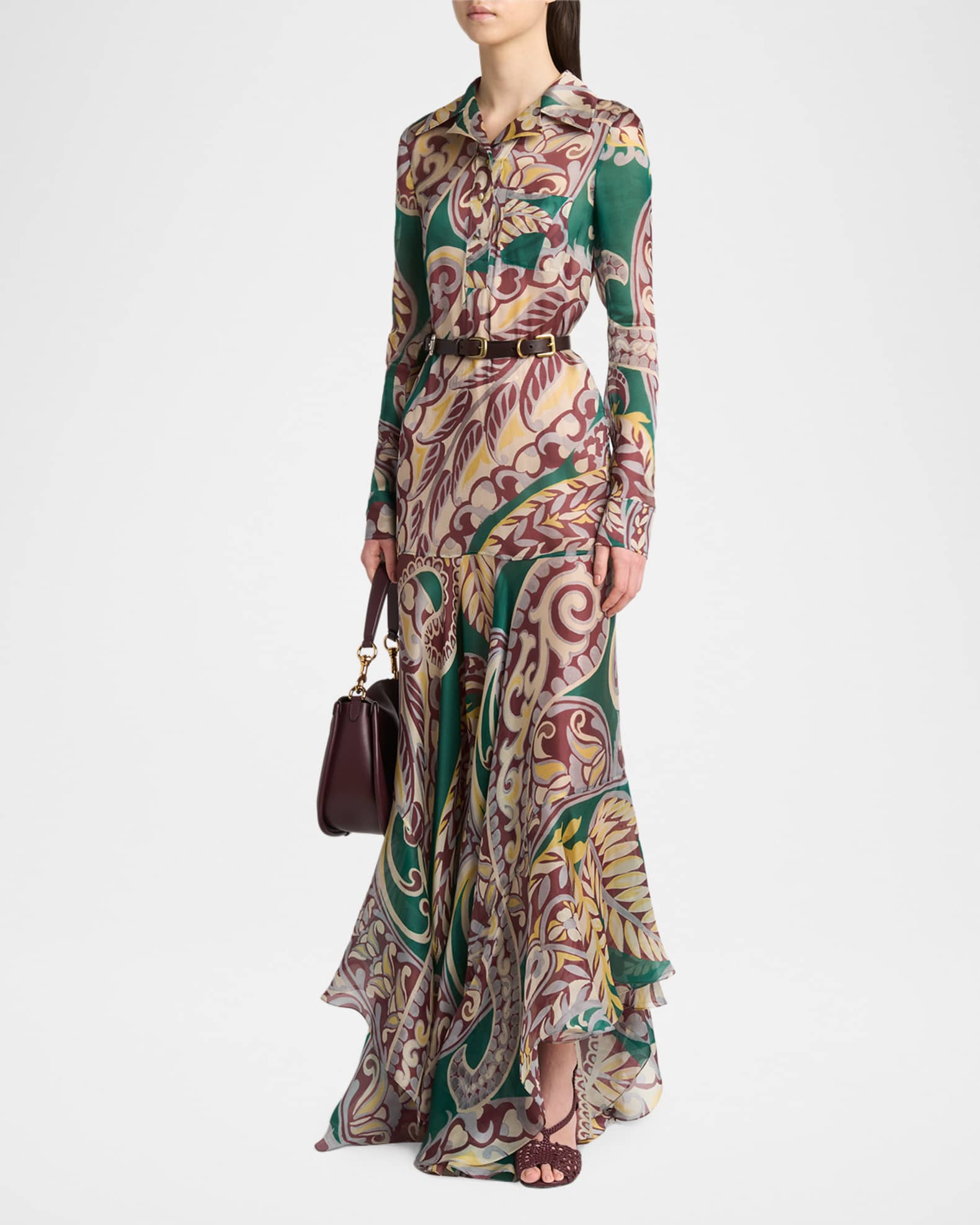 Etro Floral Paisley Silk Organza Maxi Shirtdress | Horchow