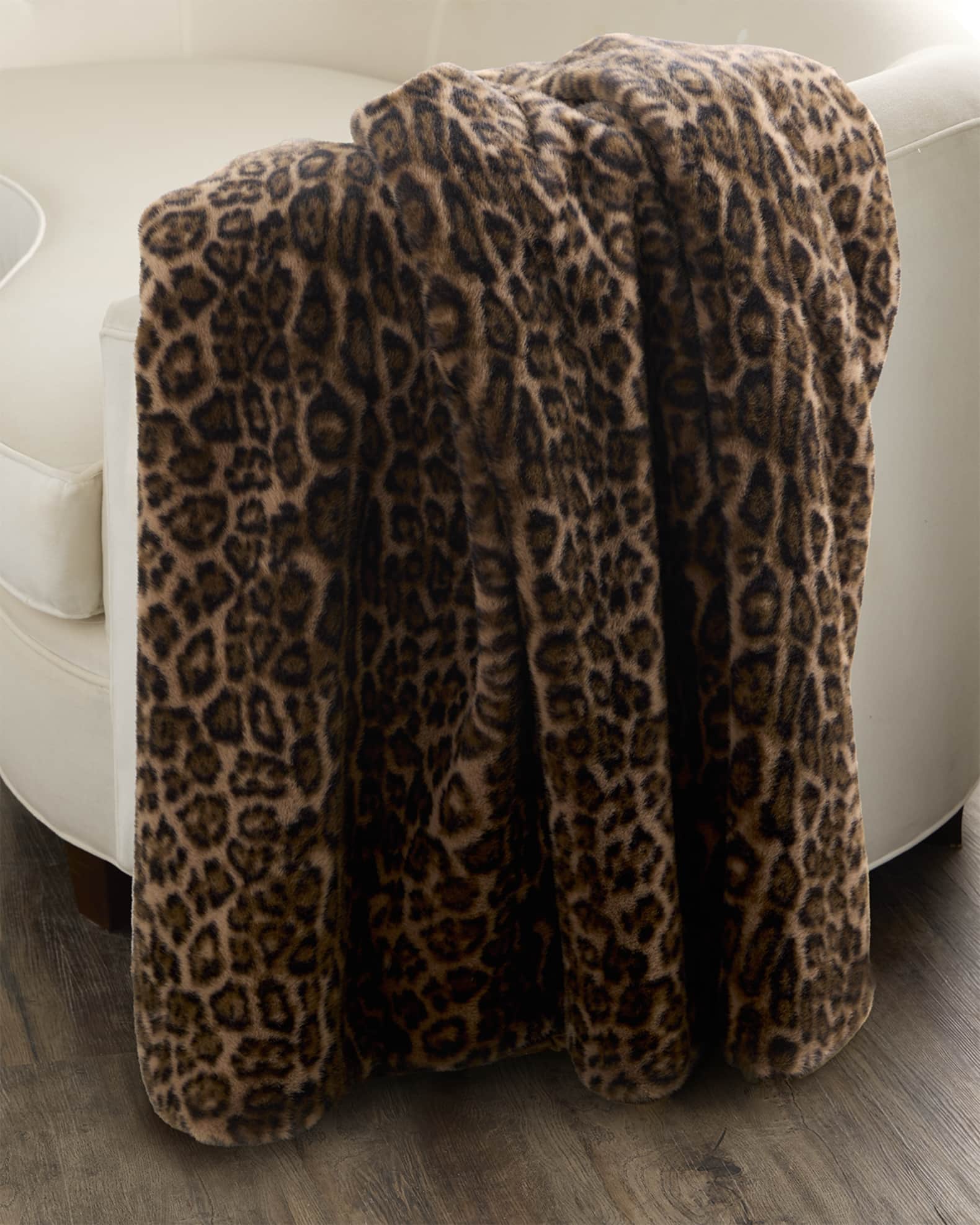 Lyla Grant Leopard-Print Faux Mink Throw, 60" x 72" | Horchow