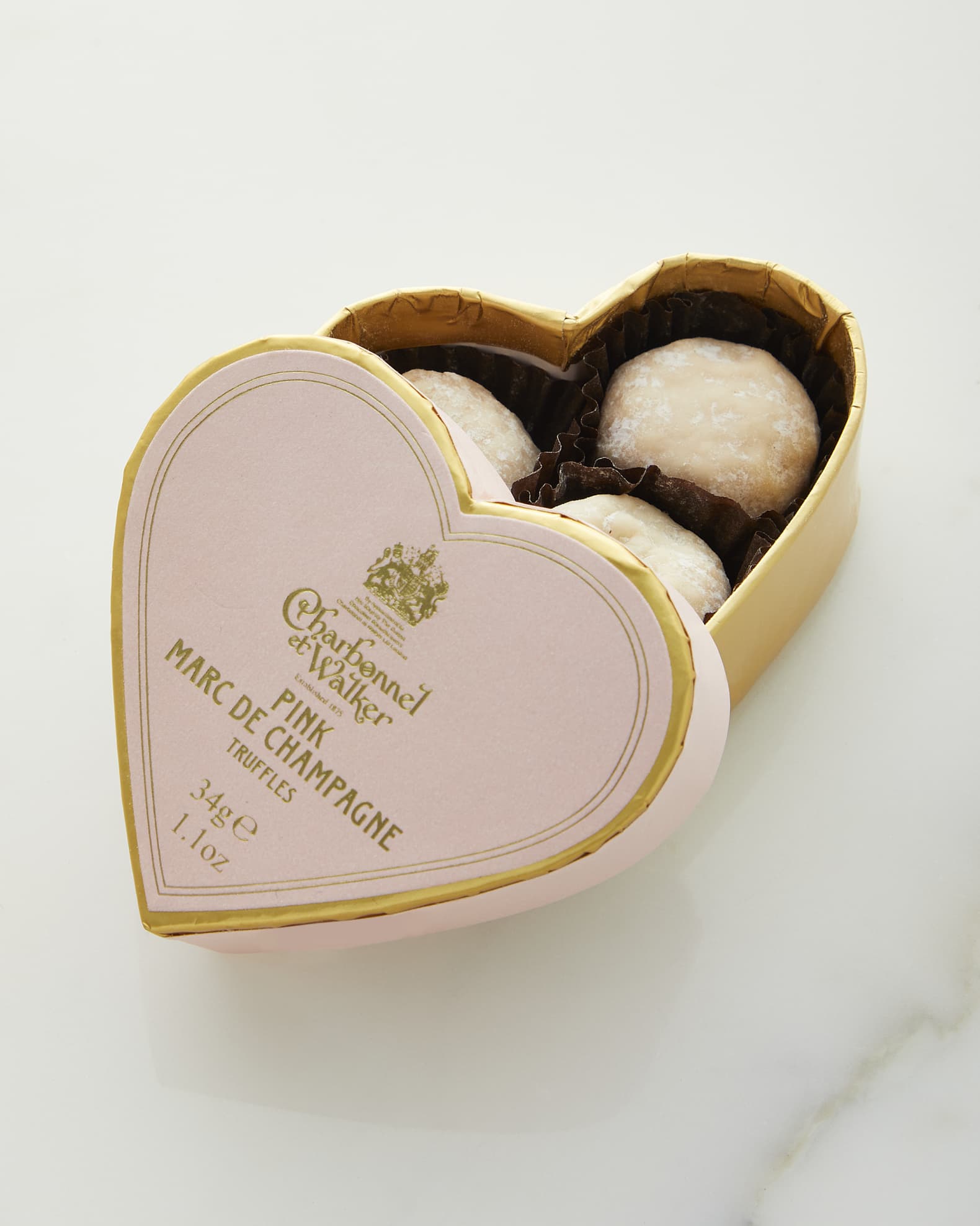Charbonnel Et Walker Pink Marc de Champagne Truffles in Heart Box | Horchow