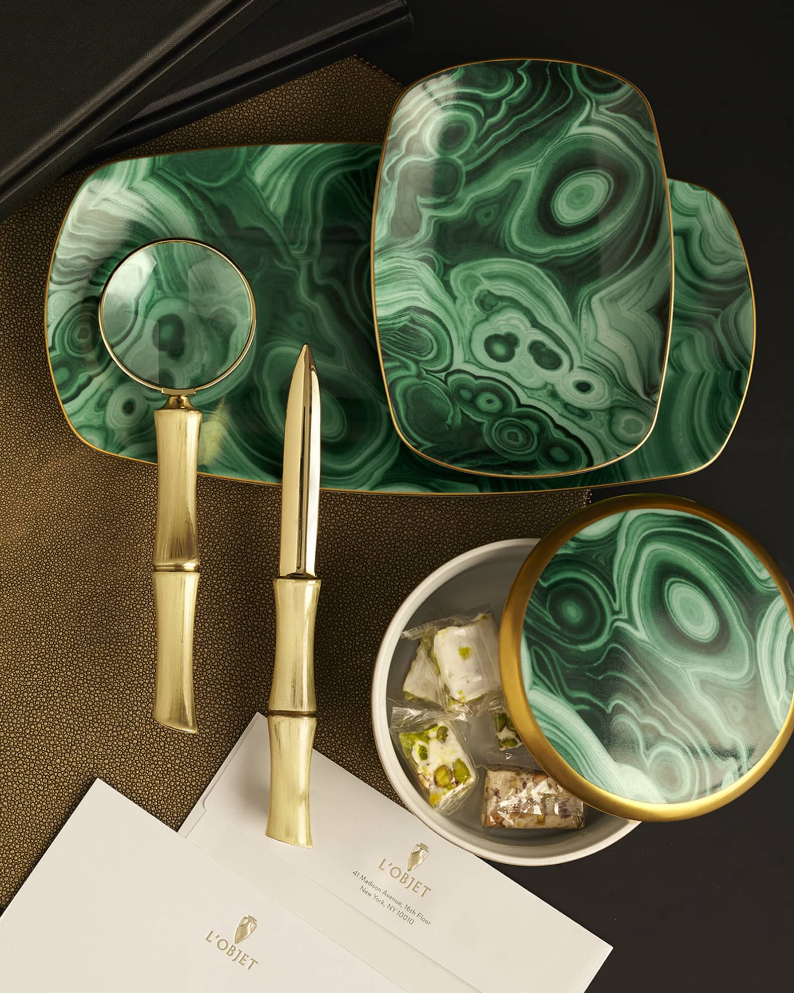 L'Objet Malachite Rectangular Tray | Horchow
